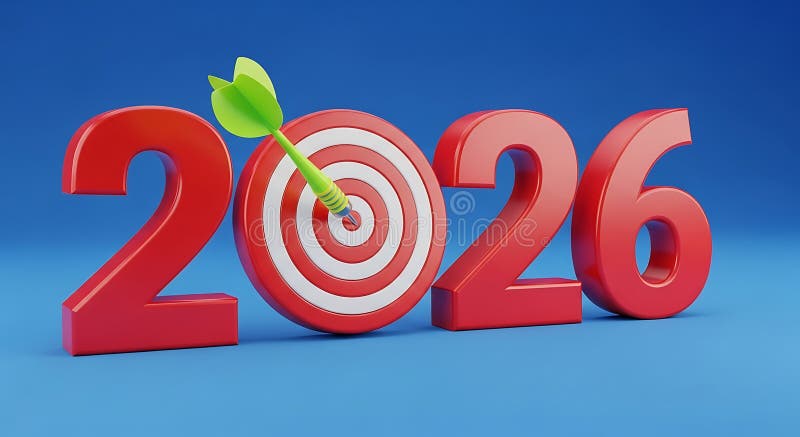 2026 Target Year Concept with Dart Hitting Bulls Eye Stock Illustration ...