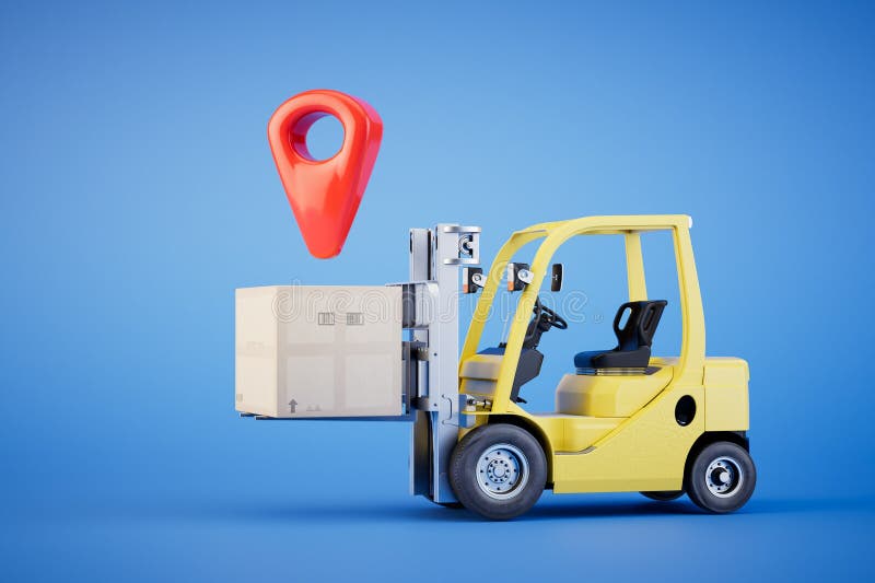 Targeted Delivery of Parcels. Parcel on a Forklift and GPS Point on a ...