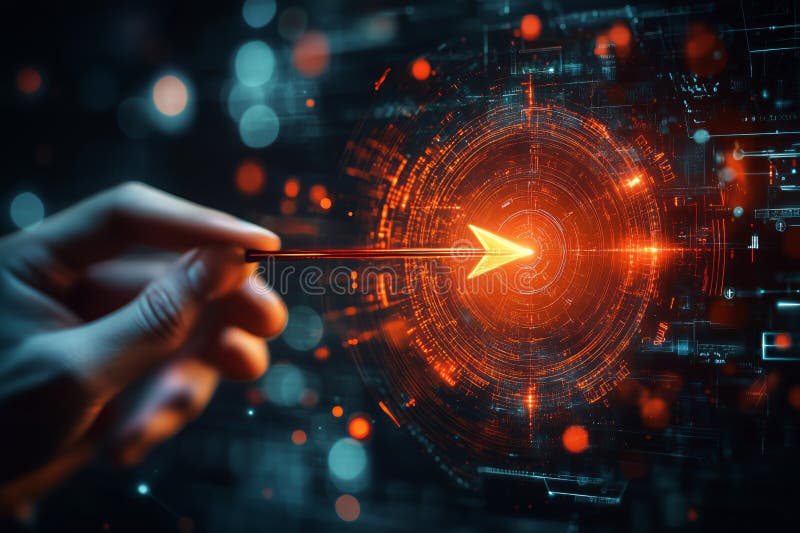 Targeting the Digital Bullseye with an Arrow on a Futuristic Interface ...