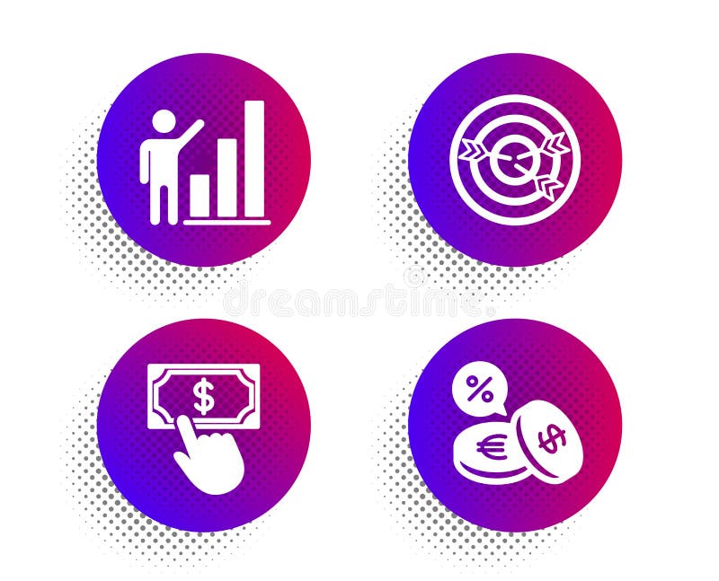Targeting, Payment Click and Graph Chart Icons Set. Currency Exchange ...