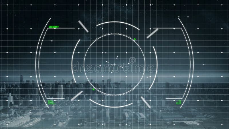 Targeting System Animation Over Cityscape with Grid and Green ...