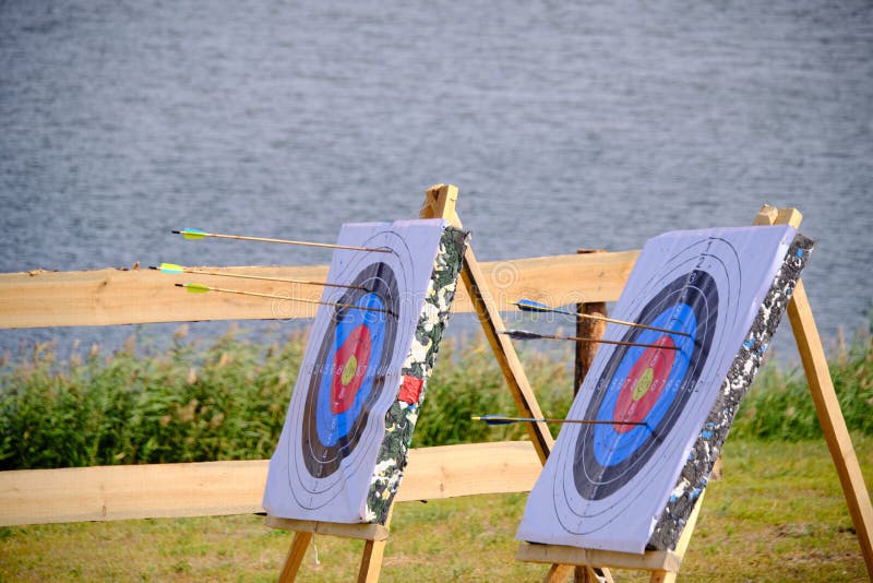 Targets for Archery Competitions Lakeshore Stock Image - Image of shore ...