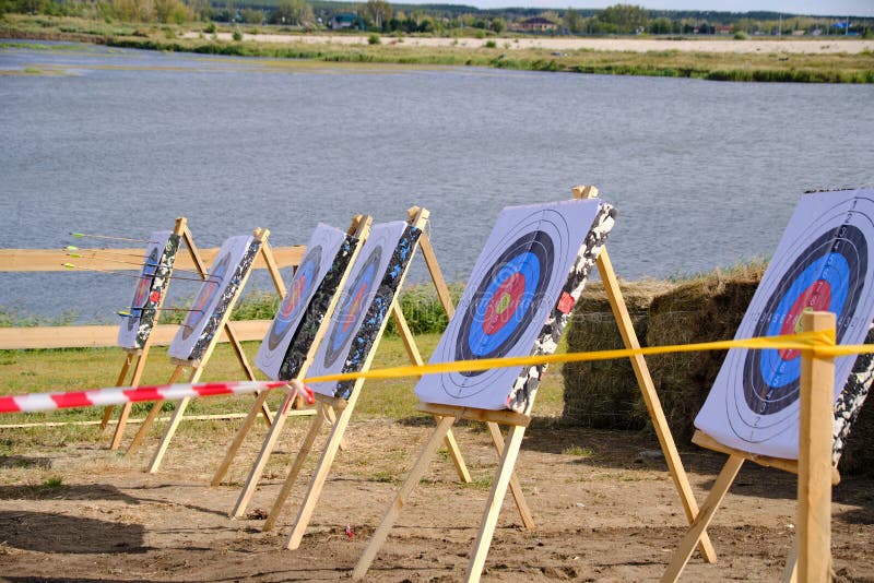 Targets for Archery Competitions Lakeshore Stock Photo - Image of game ...