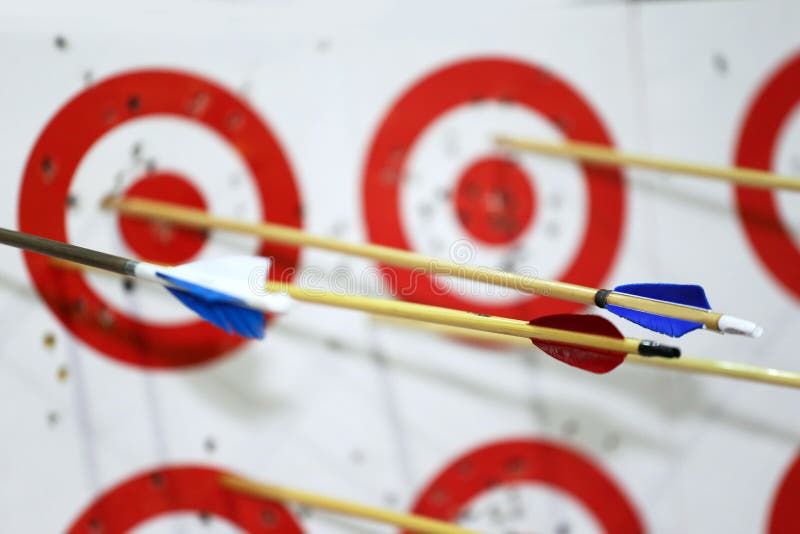 Targets in Row on Archery Practice with Arrows Stock Image - Image of ...