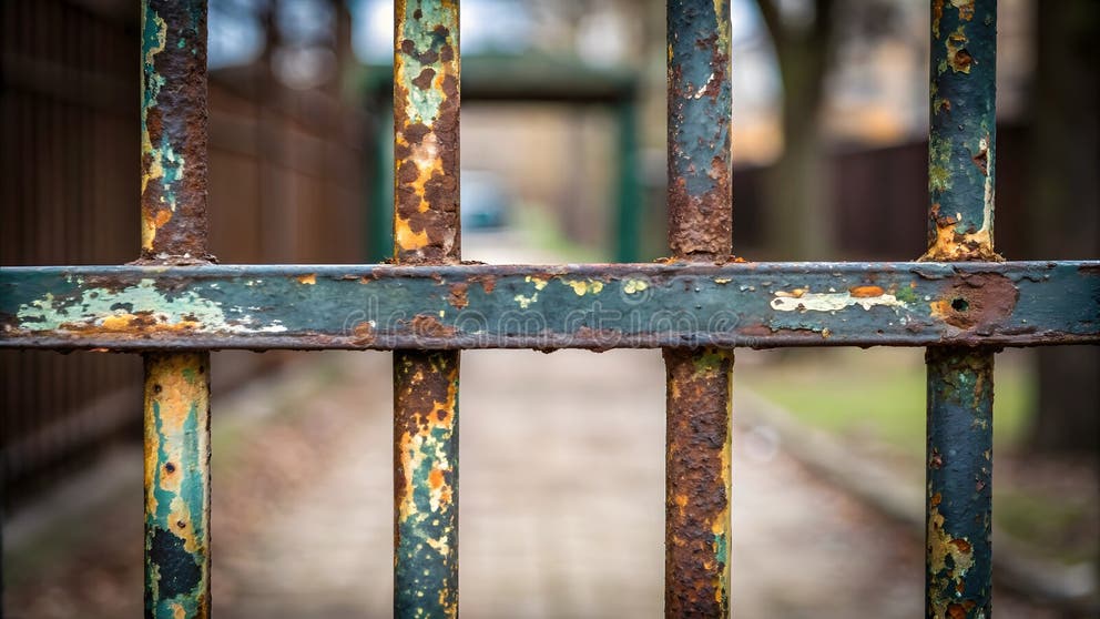 Tariff BarrierRusty Metal Gate with Peeling Paint Creates Visual ...