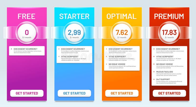 Price Table Comparison Template with 3 Columns. Vector Illustration ...
