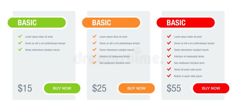 Tariff Comparsion Table Block Web Chart Template Stock Vector Illustration Of Choose Standard