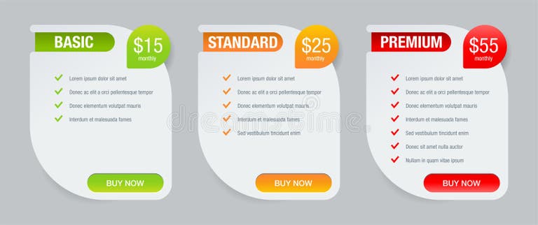 Tariff Comparsion Table Web Chart Template Stock Vector - Illustration ...