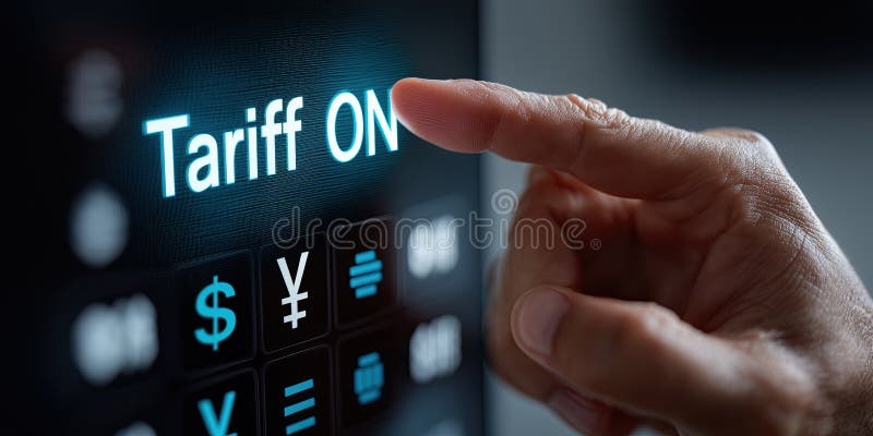 Tariff on, Hand Touching Digital Screen with Currency Symbols ...