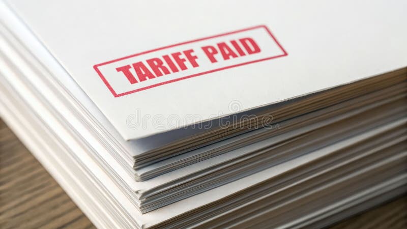 Tariff Paid Stamp on Stack of White Paper Documents Showing Import ...