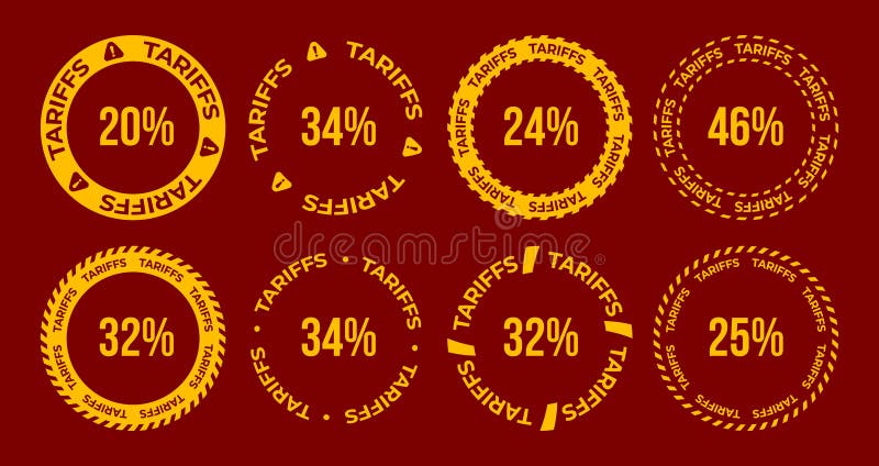 Tariff Percentage Labels in Red and Yellow Warning Style with Circular ...