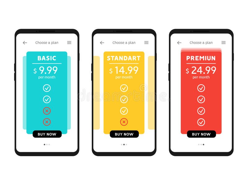 Tariff Plan Price Page Table Interface. Mobile Phone Operator Design ...