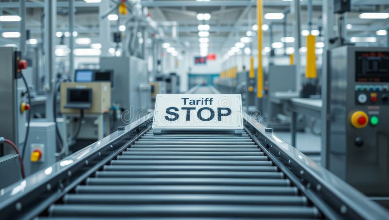 Tariff Stop Sign on Factory Conveyor, Generative Ai Stock Illustration ...