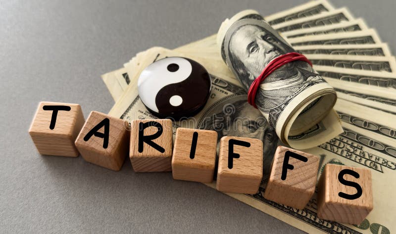 Tariffs on a Background of Dollars with a Balance Symbol Stock Photo ...