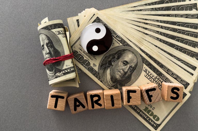 Tariffs on a Background of Dollars with a Balance Symbol Stock Photo ...