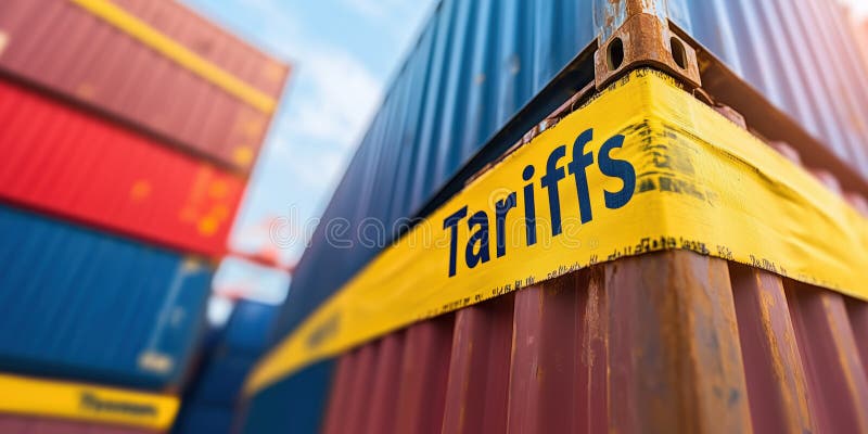 Tariffs on Shipping Containers with Colorful Stacks in Background Stock ...