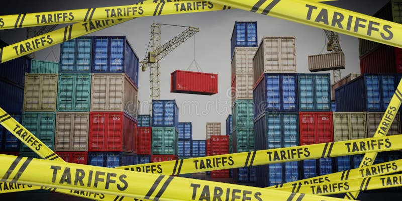 Tariffs Tapes and Cargo Containers Stock Illustration - Illustration of ...
