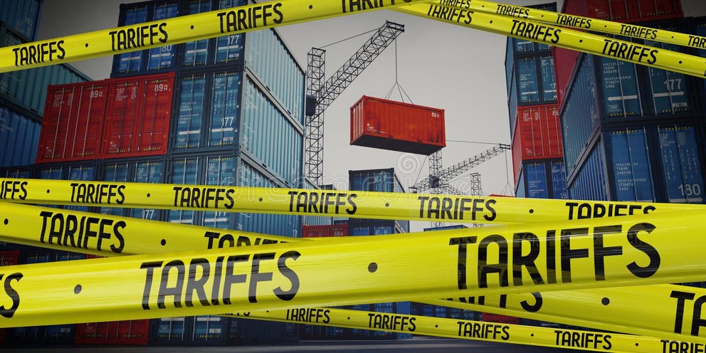 Tariffs Tapes and Cargo Containers Stock Illustration - Illustration of ...