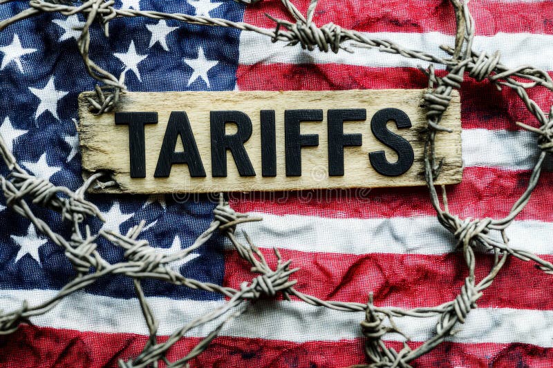 Tariffs Text with United States of America Flag and Barbed Wire Stock ...