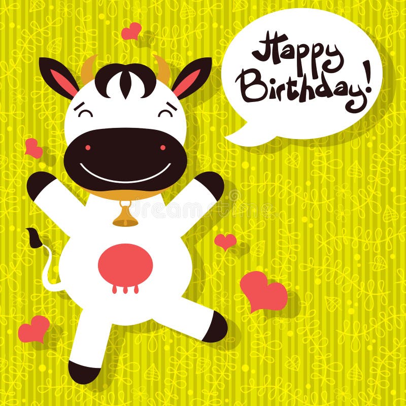 Tarjeta De Cumpleaños Con La Vaca Feliz Ilustración del Vector ...