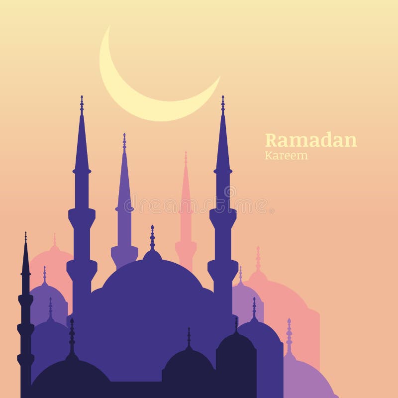 Tarjeta De Felicitación De Ramadan Kareem Con La Silueta De La Mezquita