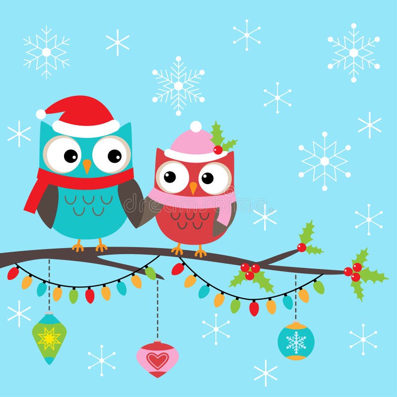 Tarjeta De Navidad Con Los Búhos Ilustración del Vector - Ilustración ...