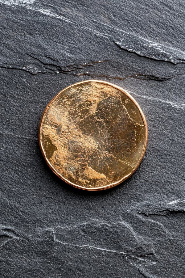 A Tarnished Gold Coin on a Slate Surface. Stock Illustration ...