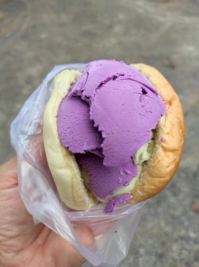 Taro Avocado Ice Cream on a Bun Stock Image - Image of taro, cream ...