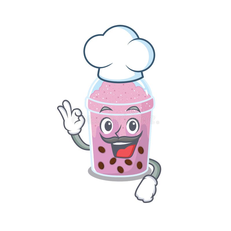 Taro Bubble Tea Chef Cartoon Design Style Wearing White Hat Stock ...