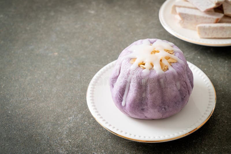 Taro Bun with White Sugar Cream and Nut Stock Photo - Image of nuts ...