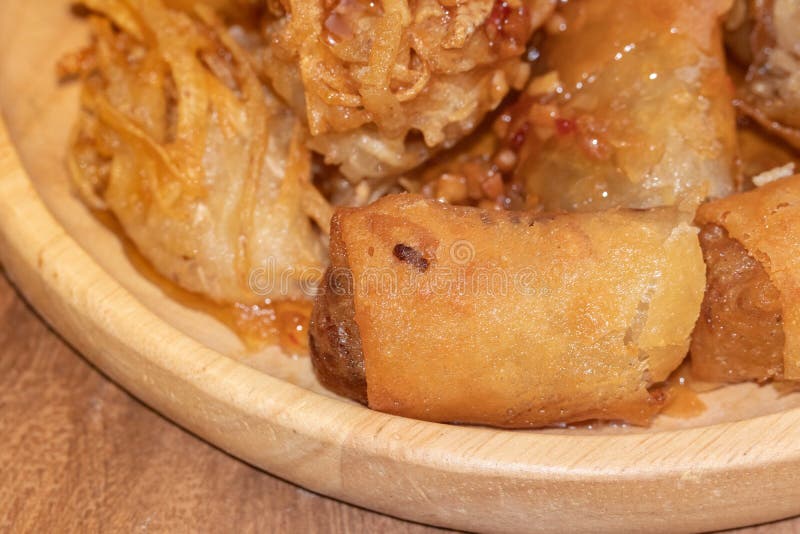Taro Deep Fried Spring Roll on Plate Stock Image - Image of meat, onion ...
