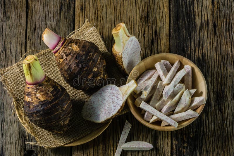 Taro Dish on the Table in the Old Wood. Stock Photo - Image of commonly ...