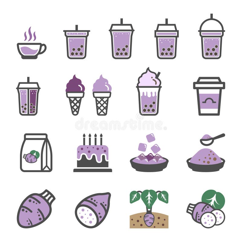 Taro Icon Set, Pearl Milk Tea, Bubble Milk Tea Editorial Photography ...
