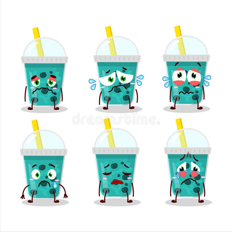 Taro Milk with Boba Cartoon Character with Sad Expression Stock Vector ...