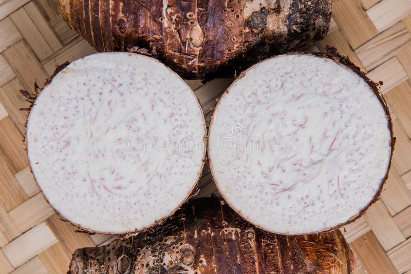 Taro Roots , Bamboo Basket. Stock Image - Image of background, exotic ...