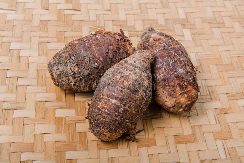 Taro Roots , Bamboo Basket. Stock Photo - Image of food, clipping ...