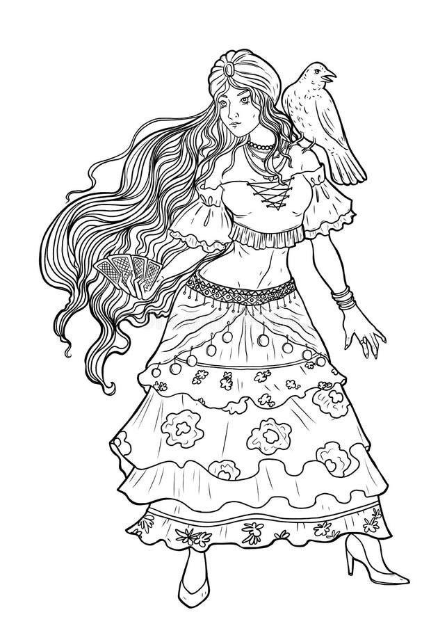 Beautiful Gypsy Woman in Traditional Costume with Cards in Her Hands ...