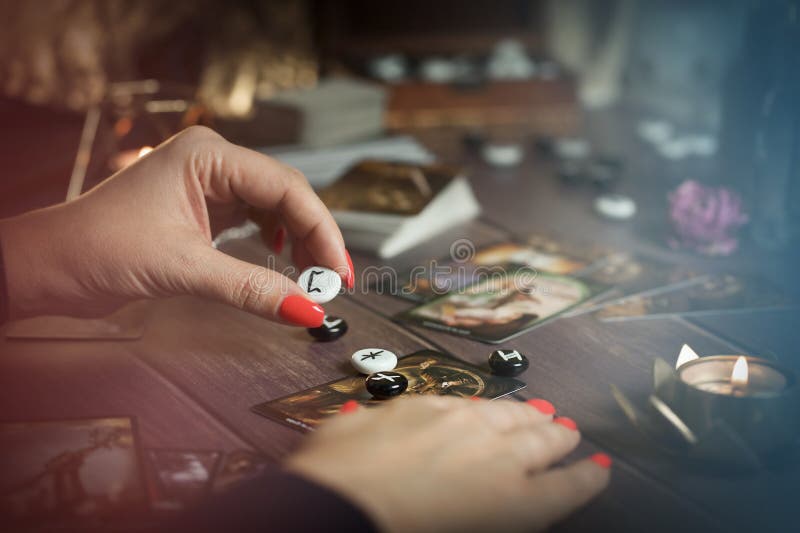 Tarot Card Reader Arranges Cards in a Card Spread. Fortune-telling ...
