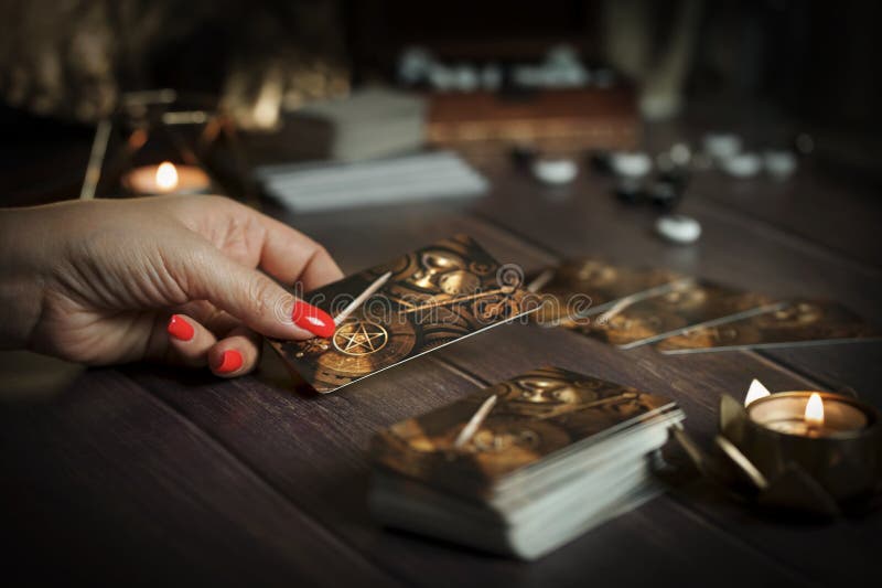 Tarot Card Reader Arranges Cards in a Card Spread. Fortune-telling ...