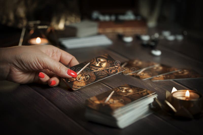 Tarot Card Reader Arranges Cards in a Card Spread. Fortune-telling ...