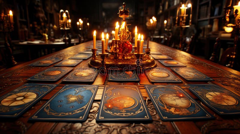 Tarot Card with Red Border Table Dramatic Background Stock Illustration ...