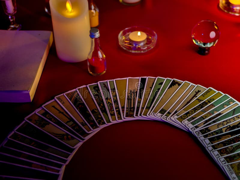 The Tarot Card on the Table of Fortune Teller Using Occult Divine Power ...