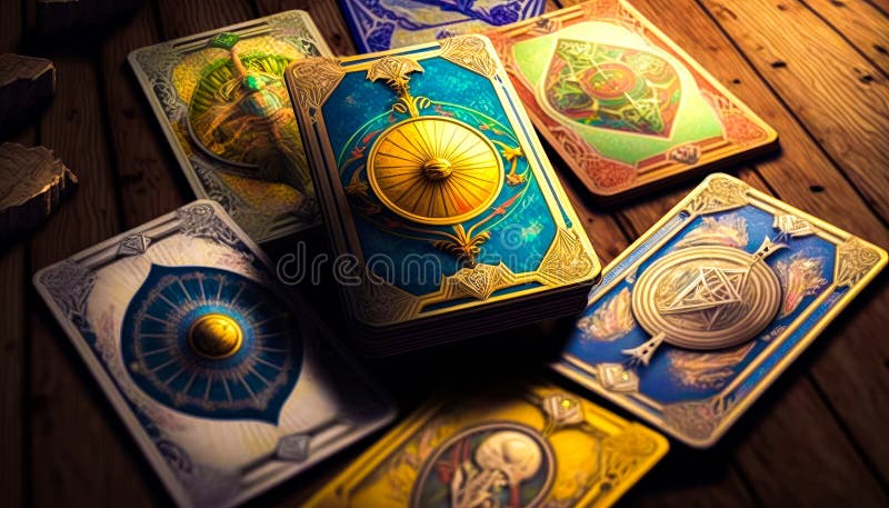 The Tarot Cards are Arranged on Wooden Table. Generative AI Stock Photo ...