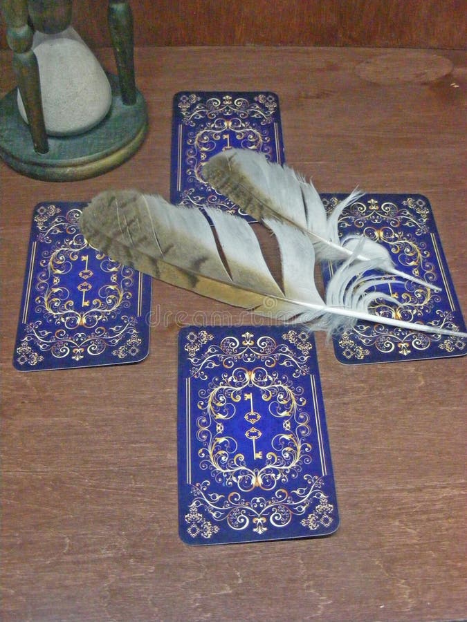 Tarot Cards with Blue Back Design, Old Hourglass Stock Image - Image of ...