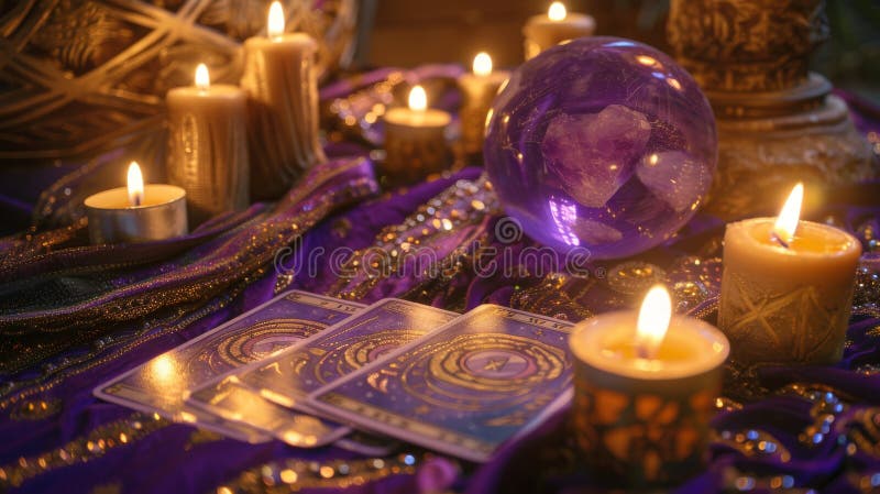 The Tarot Cards with Crystal, Candles and Magic Objects Stock ...