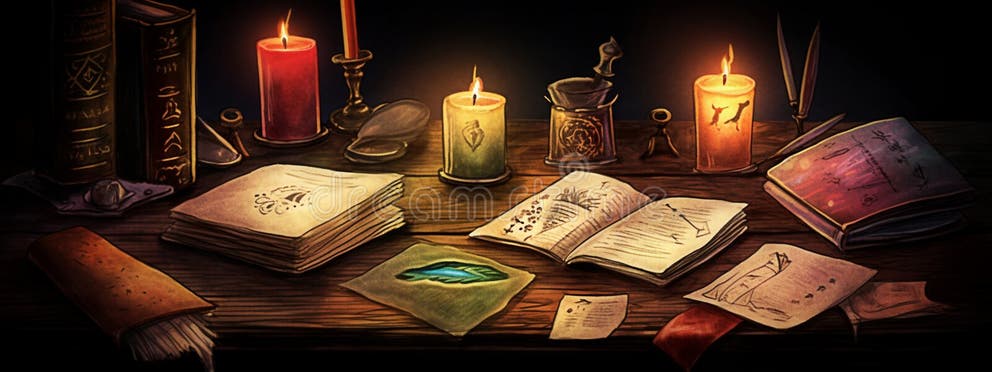 Tarot Cards Layout on Witch Table. Esoteric Concept and Astrology ...