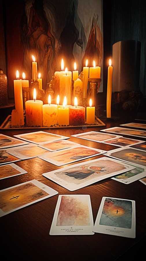 Tarot Cards Layout on Witch Table. Esoteric Concept and Astrology ...