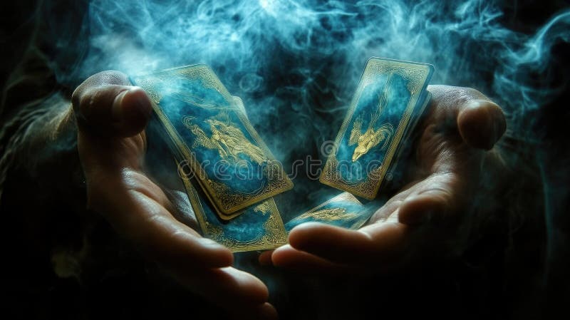 Tarot Cards Smoke and Hands. Selective Focus Stock Photo - Image of ...