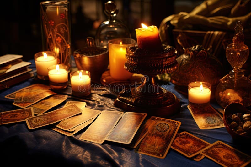 Tarot Cards on the Table and the Light of Many Candles. Generative AI ...