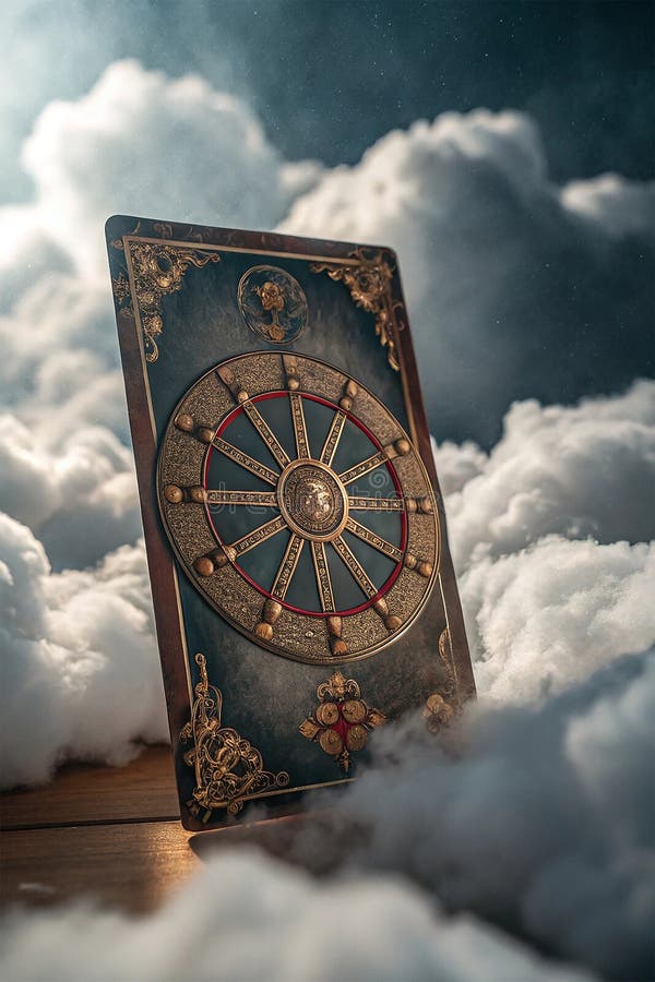 Tarot-Inspired Wheel of Fortune Surrounded by Clouds Stock Illustration ...